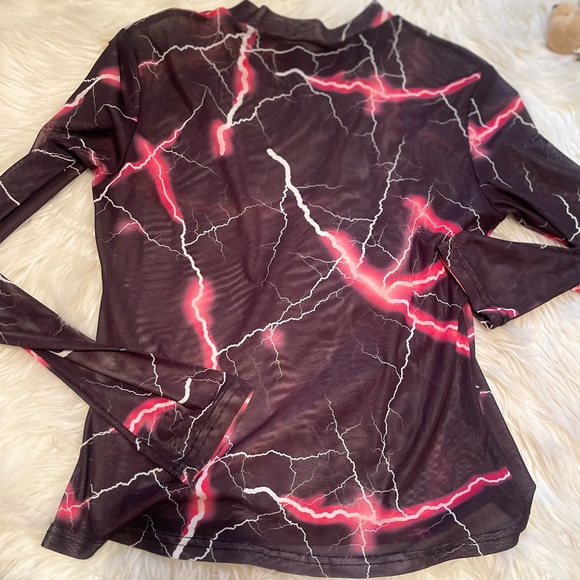 Tops | Pink Lightning Mesh Long Sleeve Top | Poshmark